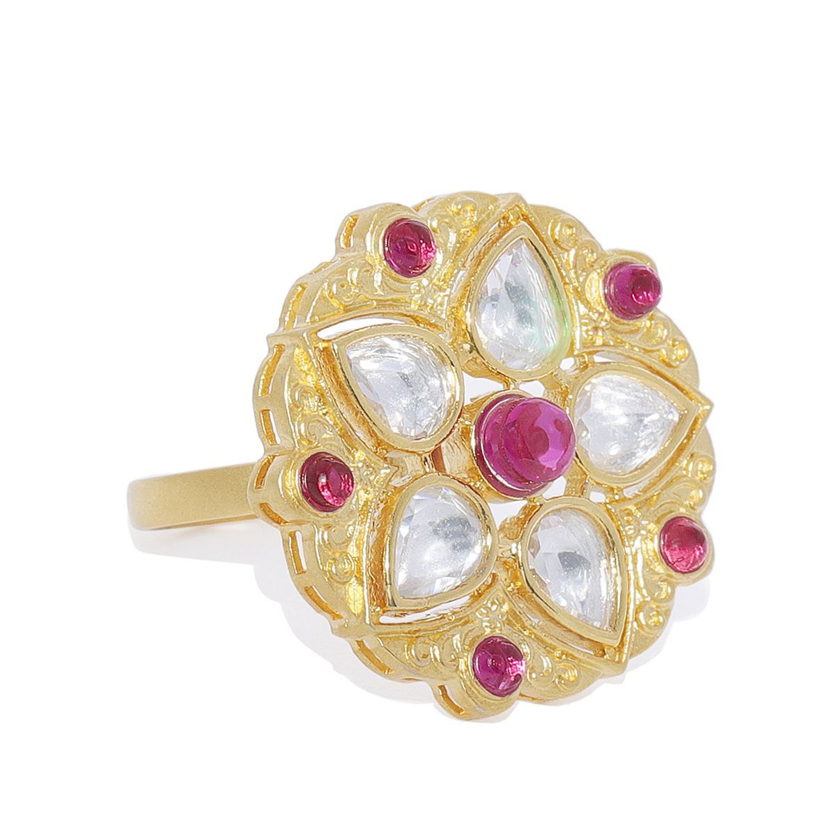 Buy Accessher Women Gold-Toned & Pink Floral Faux Ruby Finger Ring Online