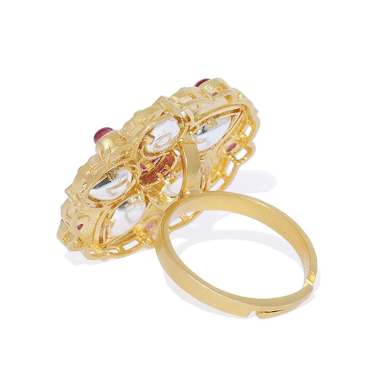 Buy Accessher Women Gold-Toned & Pink Floral Faux Ruby Finger Ring Online