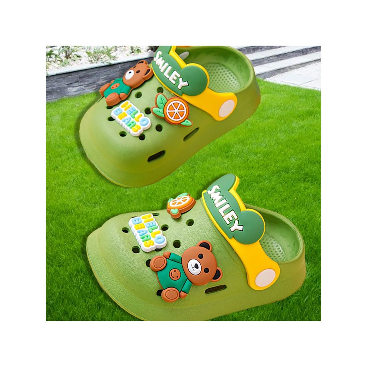 Little Surprise Box Green and Yellow Bear Slip On Clogs: Buy Little ...