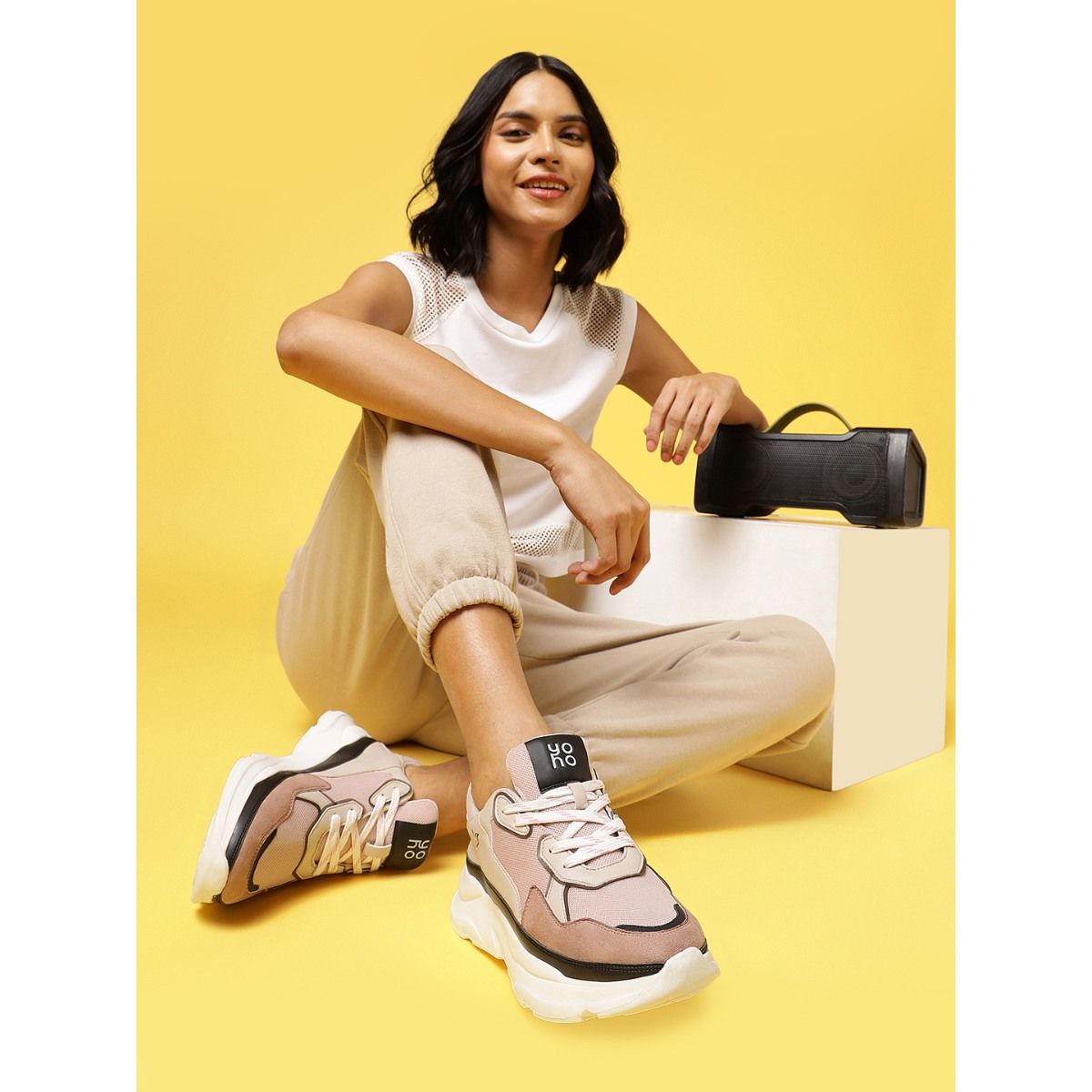 Buy Yoho Peach Chunky Sneakers for Women Online