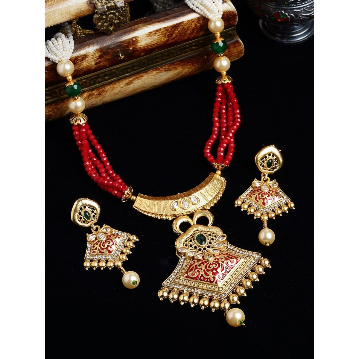 PANASH Gold-Plated Red Stone-Studded Beaded Jewellery Set: Buy PANASH ... PANASH Gold-Plated Red Stone-Studded Beaded Jewellery Set: Buy PANASH ...