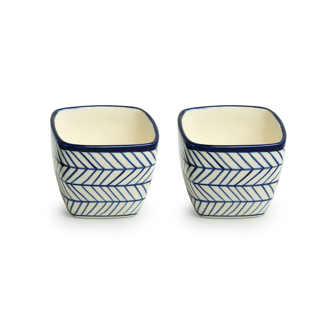 ExclusiveLane Indigo Chevron Duo' Ceramic Cuboidal Table Planter Pots ...