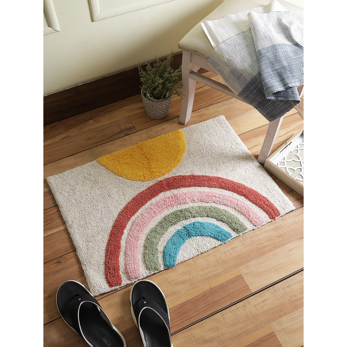 Buy Eyda Multi Colored Rainbow Cotton Bath Mat Online