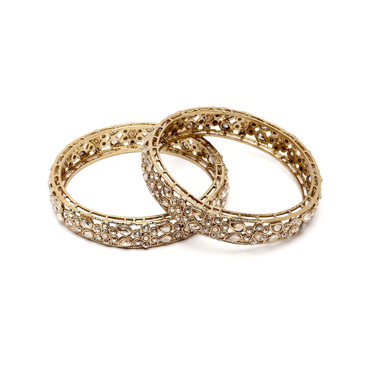 Buy Karatcart Kundan Studded Floral Design Antique Gold Plated Kadas ...