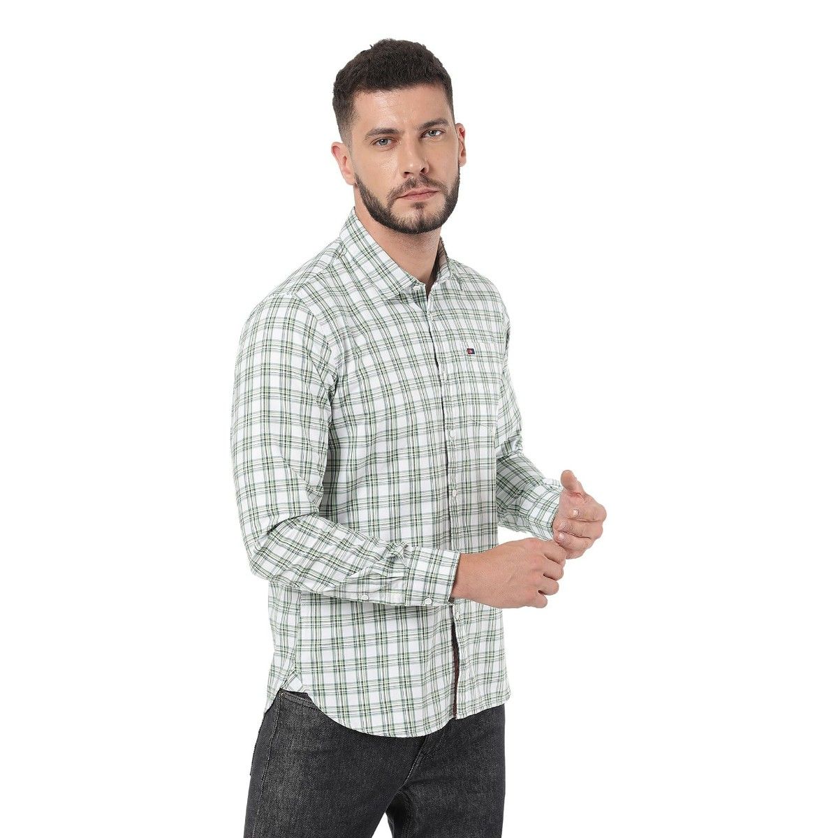 Buy AD By Arvind Arvind Men Green Cotton Shirt Online