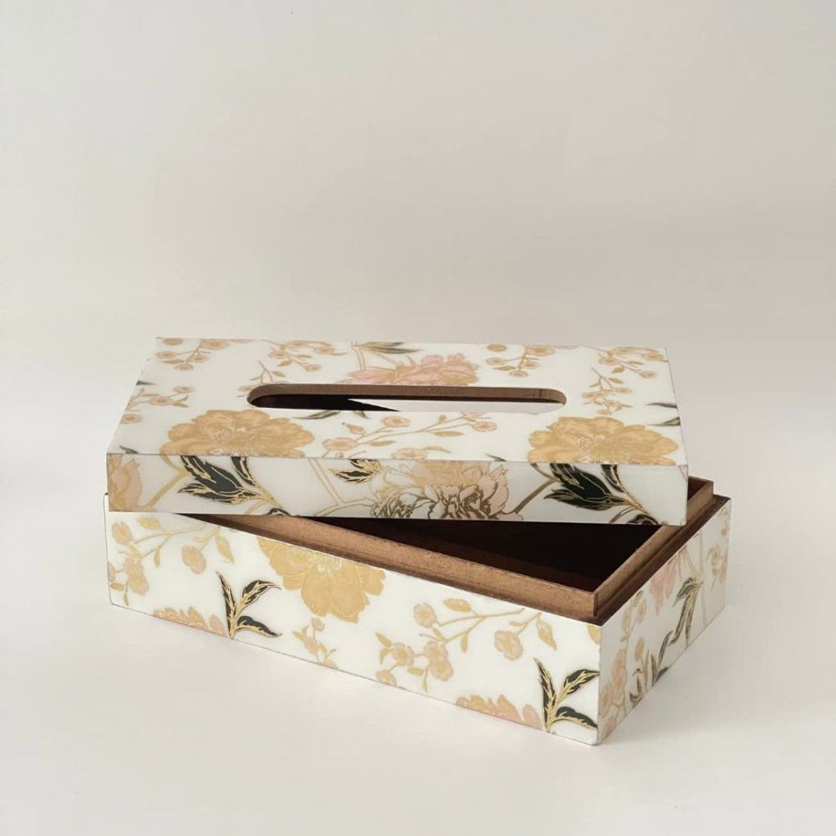Buy CasaGold Wooden Tissue Paper Box Holder White Flower Online
