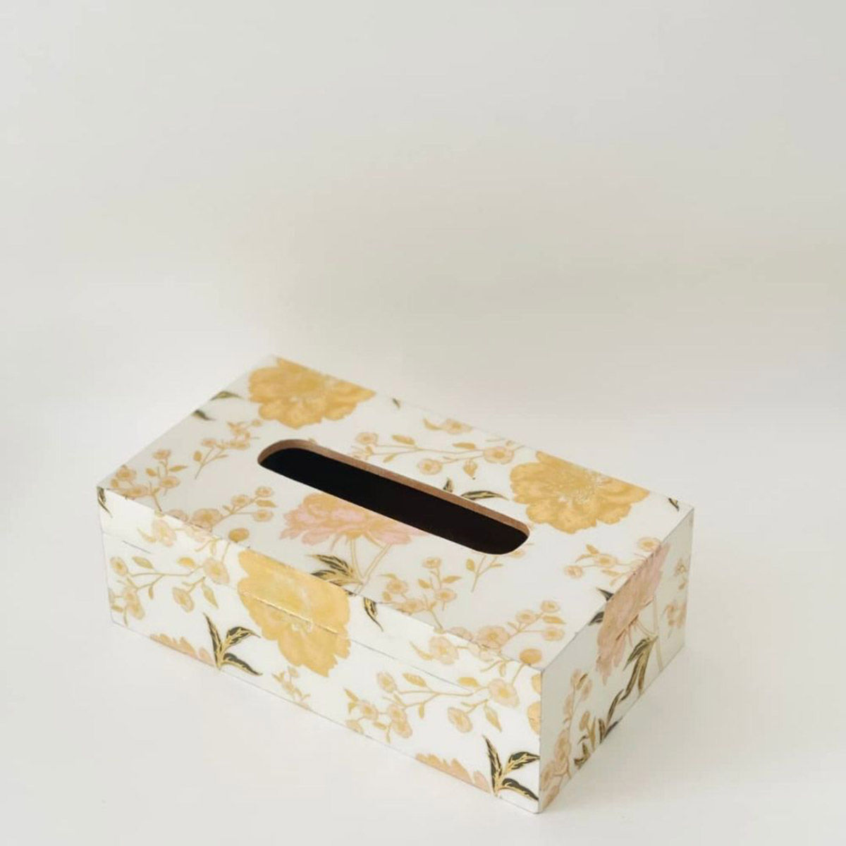 Buy CasaGold Wooden Tissue Paper Box Holder White Flower Online