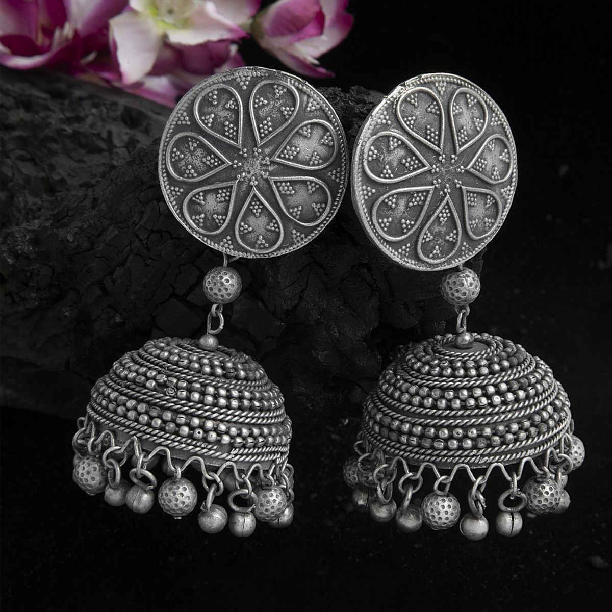 Buy Moedbuille Ghungroo Studded Temple Tribal Design Oxidised Silver ...