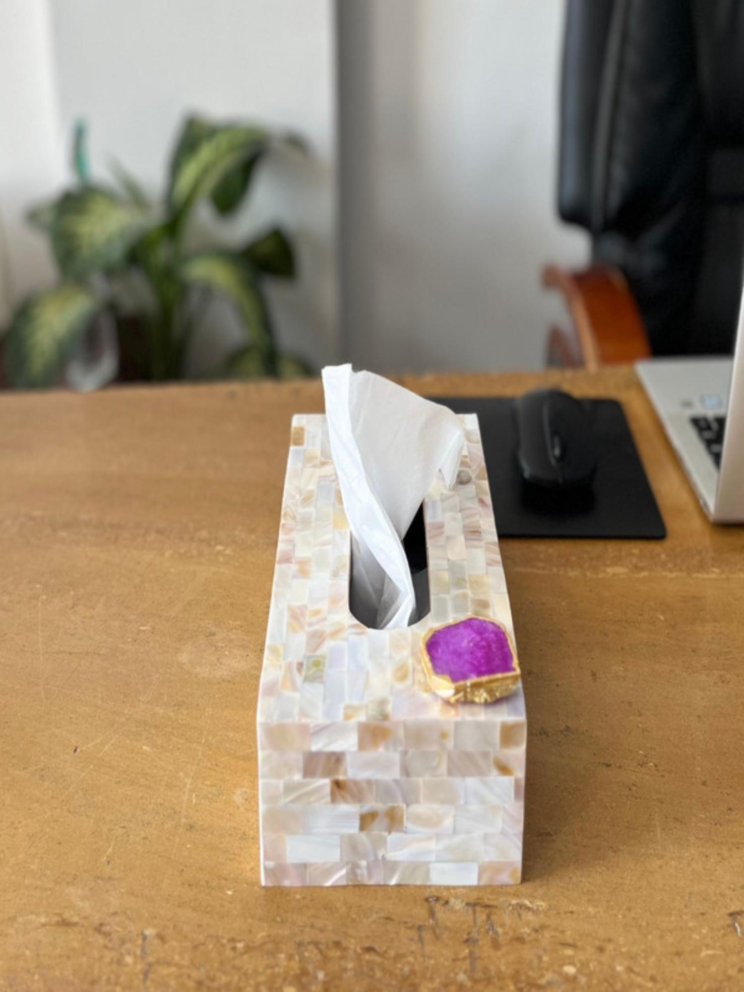 Buy Homearte Mother Of Pearl With Agate Tissue Box Holder- Pink Online