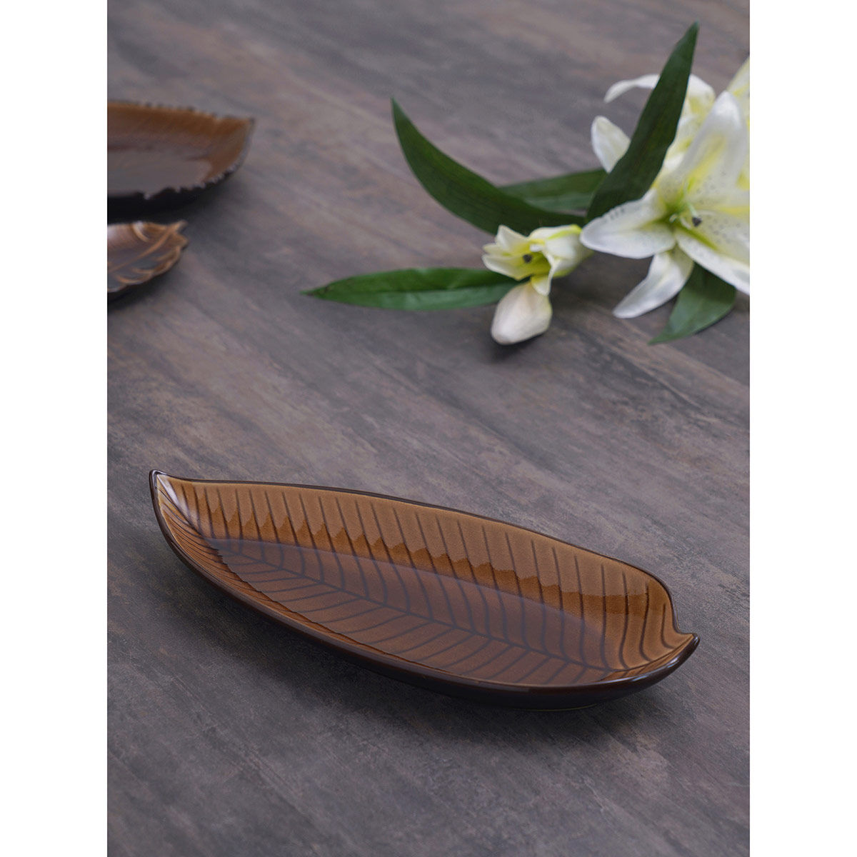 Buy Pure Home + Living Pear Beige Leaf Platter Online