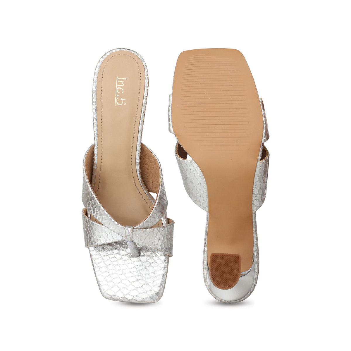 Buy Inc.5 Womens Silver Party Wear Solid Spool Sandal Heels Online