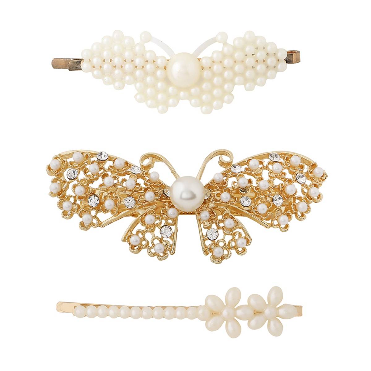 Buy Yellow Chimes Women Gold-Toned and Cream-Coloured Embellished Bobby ...