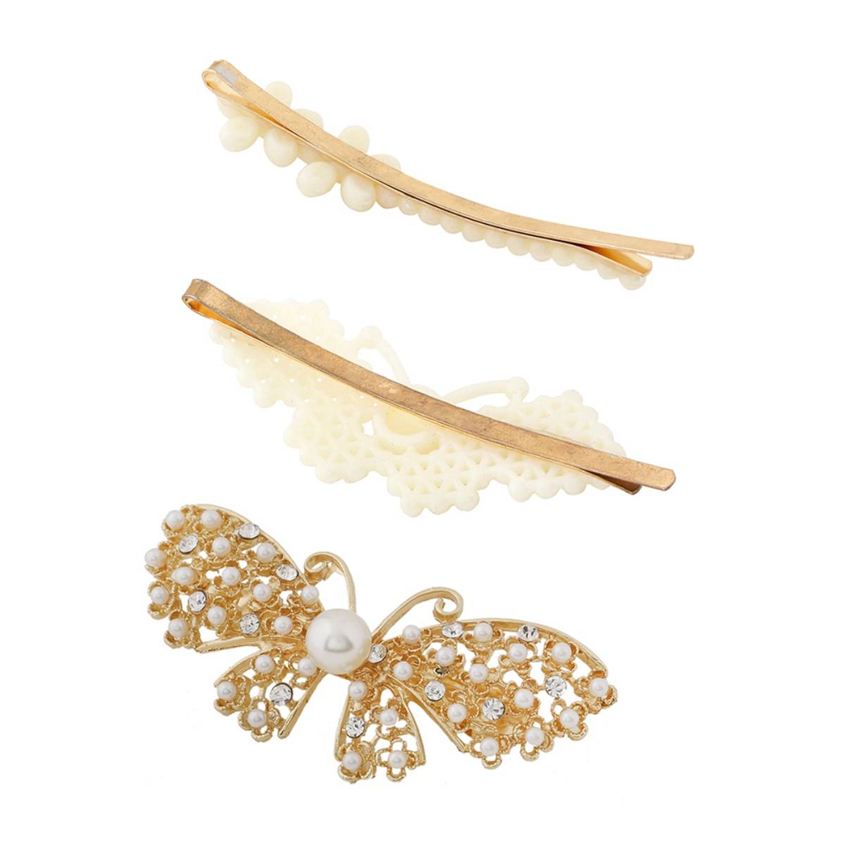Buy Yellow Chimes Women Gold-Toned and Cream-Coloured Embellished Bobby ...