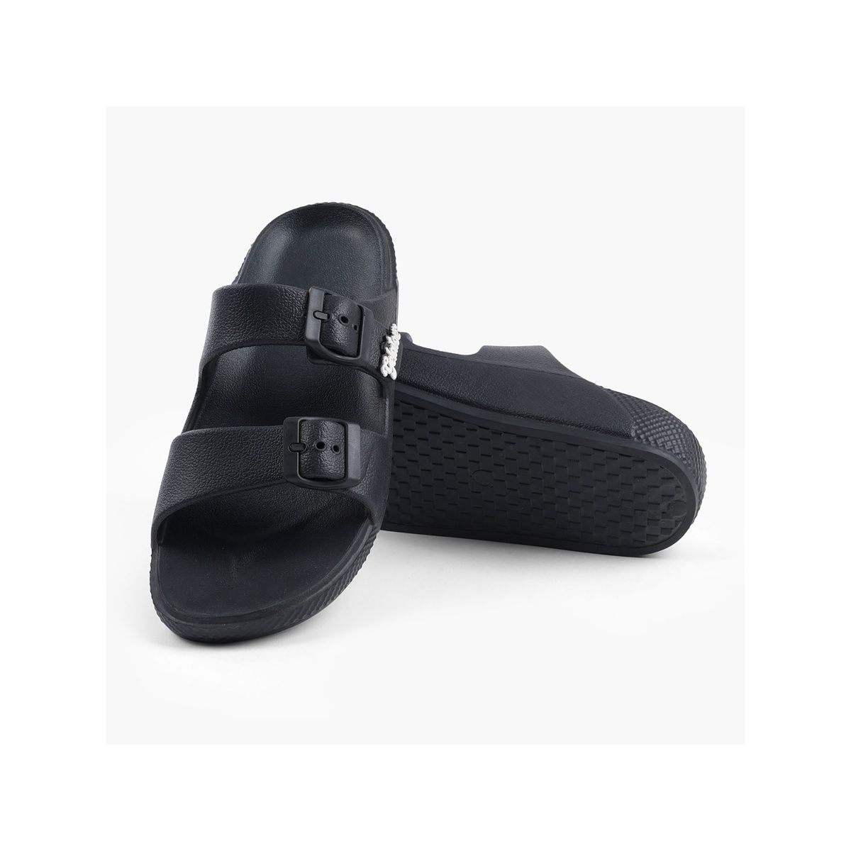 Buy SOLETHREADS Wafer Solid Black Women Slide Sandals Online