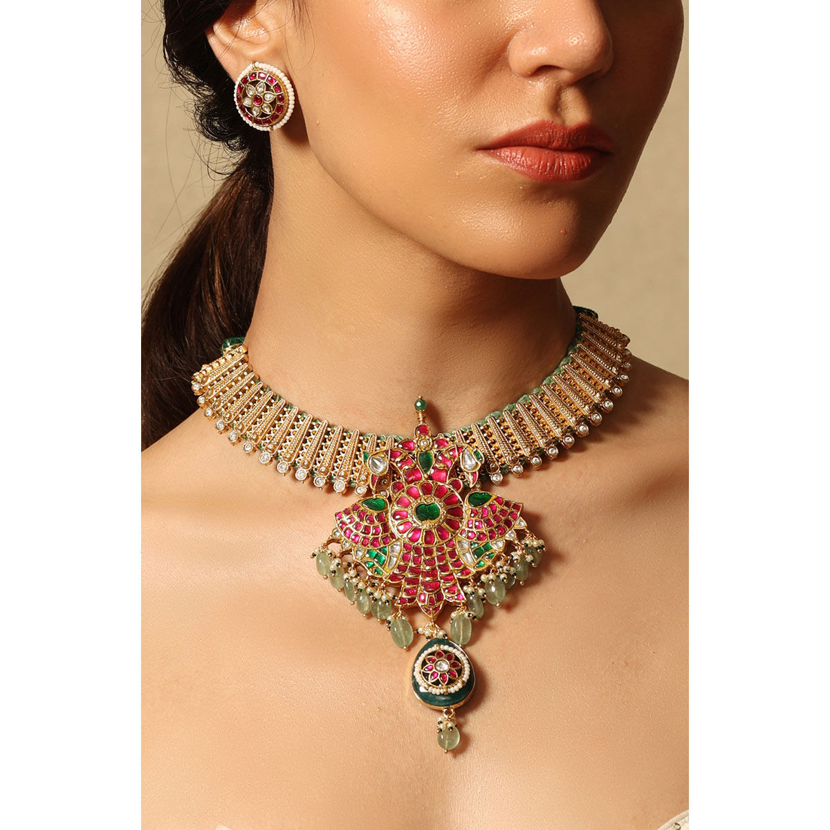 Buy Joules By Radhika Multi-Color Karma Kundan Necklace Set Online