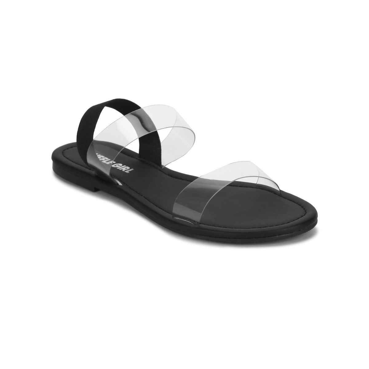 Buy Truffle Collection Black Back Strap Perspex Pu Slide On Flat ...