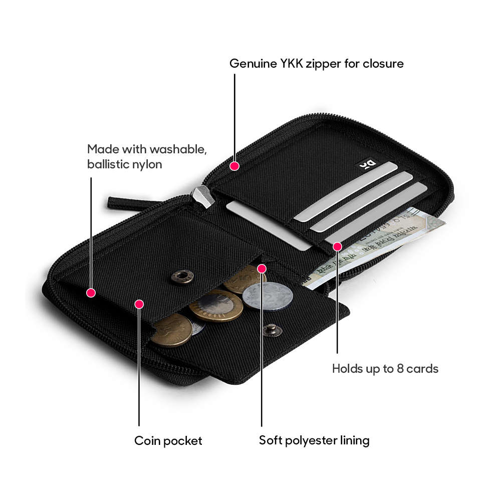 DailyObjects Black Ballistic Nylon Zip Wallet: Buy DailyObjects Black ...