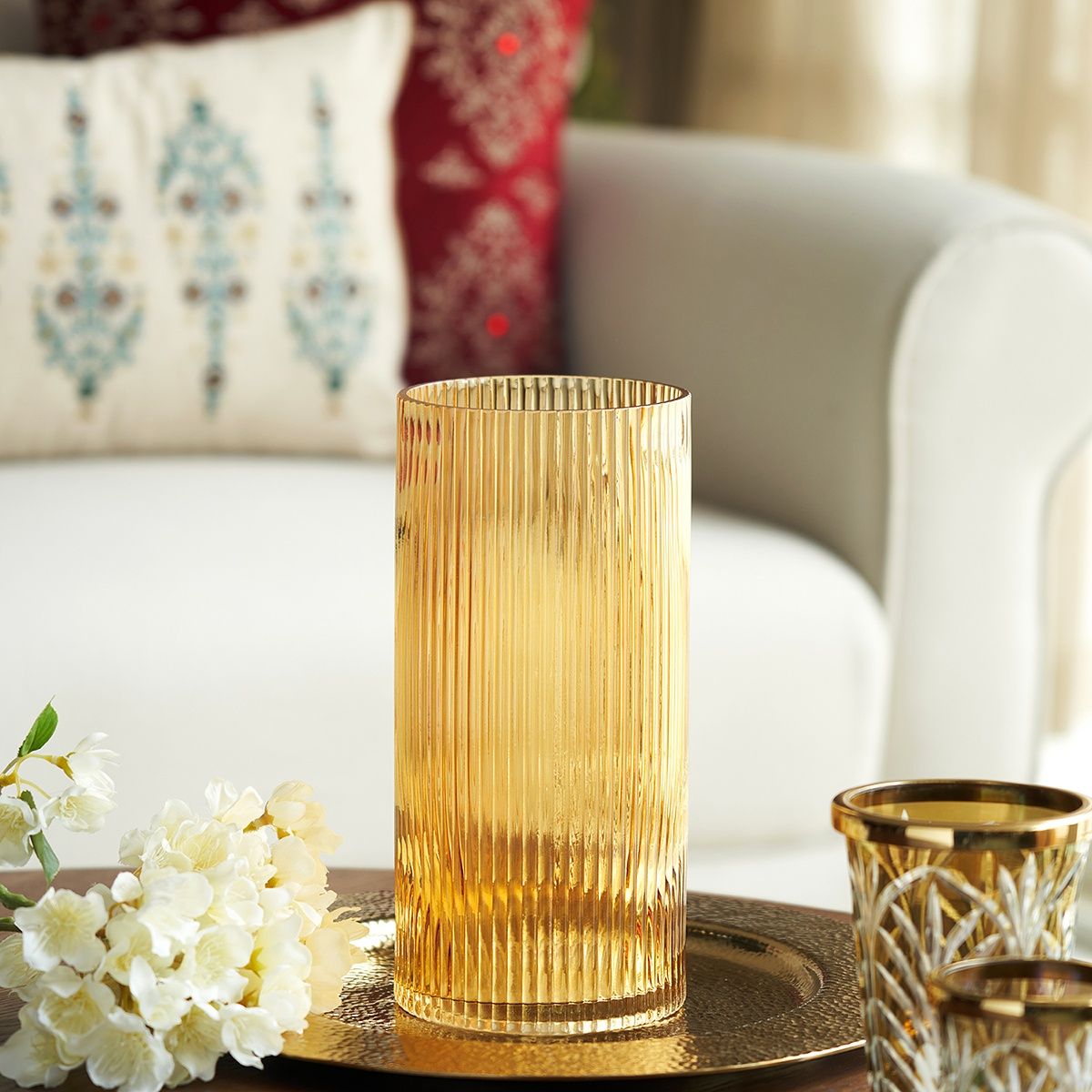 Buy Pure Home + Living Light Brown Ribbed Texture Glass Vase Online