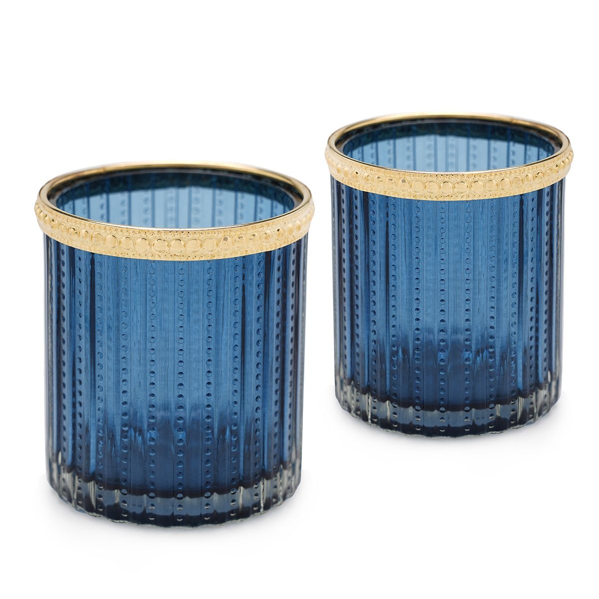 Pure Home + Living Set of 2 Blue Ribbed Glass T-Light Holders: Buy Pure ...