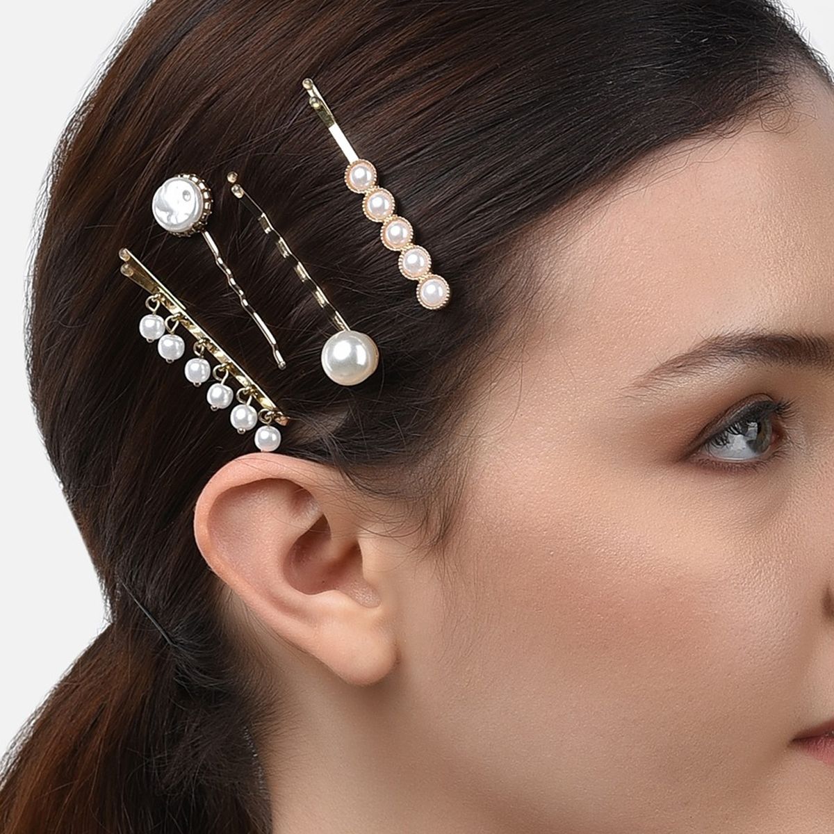 Zaveri Pearls Gold Tone Set of 4 Contemporary Pearls Bobby Hair Pins ...