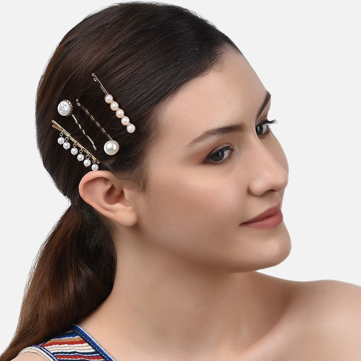 Zaveri Pearls Gold Tone Set of 4 Contemporary Pearls Bobby Hair Pins ...