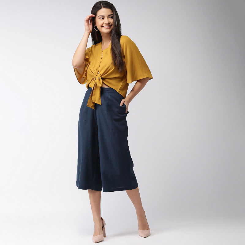 Buy Go Colors Navy Culottes Linen Blend (L) Online
