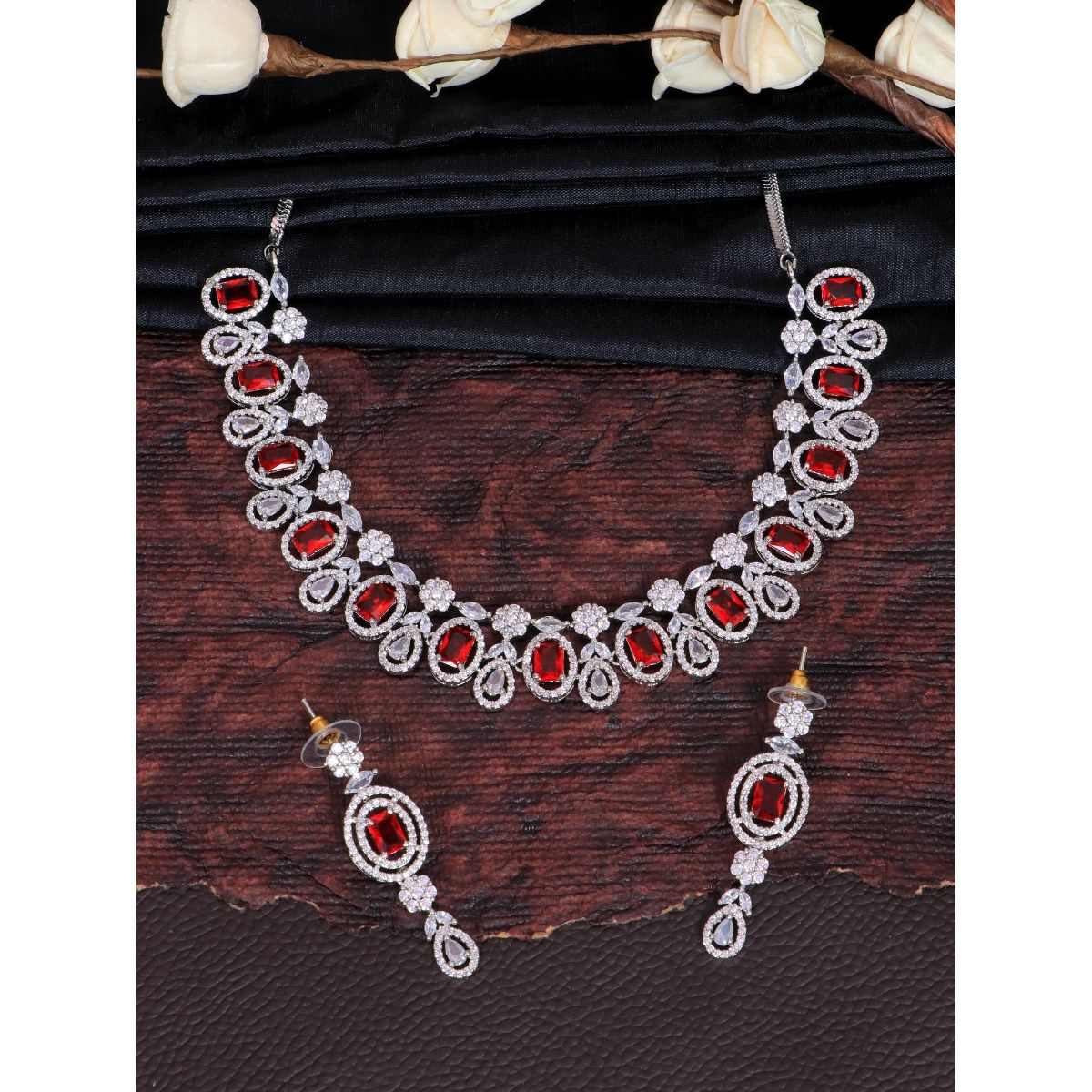 Buy Crunchy Fashion Silver-Toned and Red AD Stone-Studded American ...