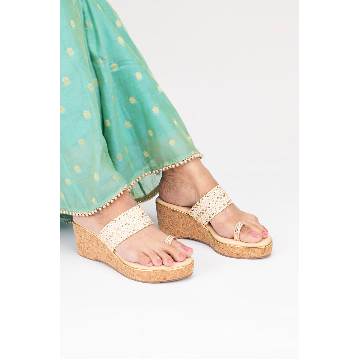 Tic Tac Toe Beige White Lace Wedges: Buy Tic Tac Toe Beige White Lace ...