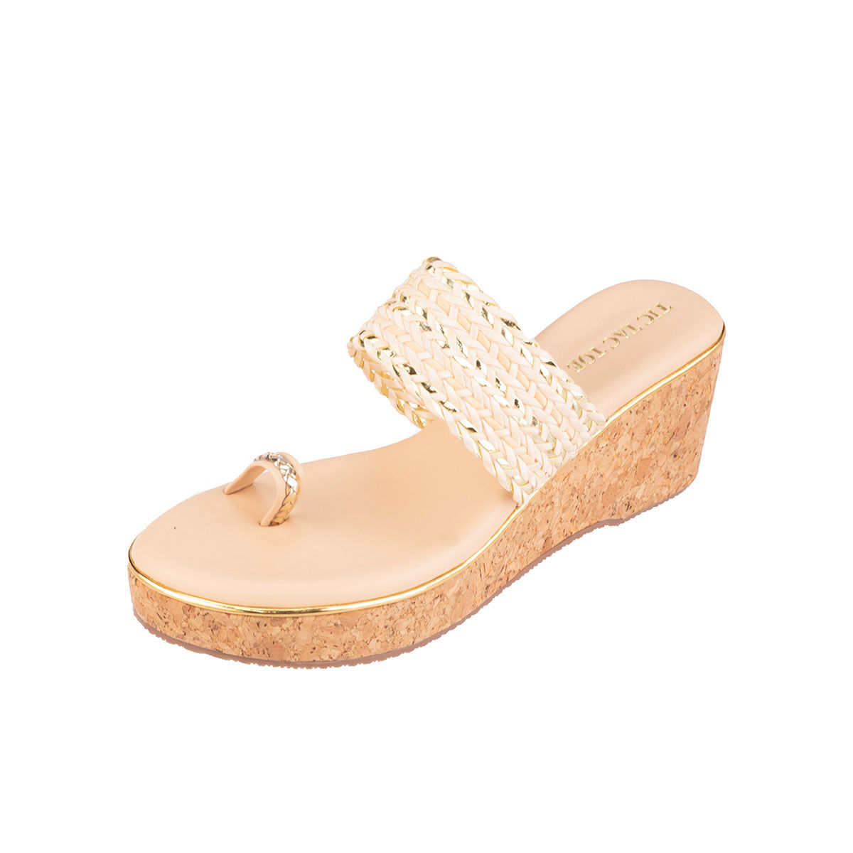 Tic Tac Toe Beige White Lace Wedges: Buy Tic Tac Toe Beige White Lace ...