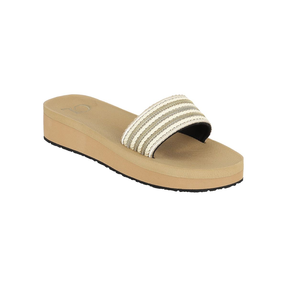 Buy Carlton London Beige Women Stripes Sliders Online
