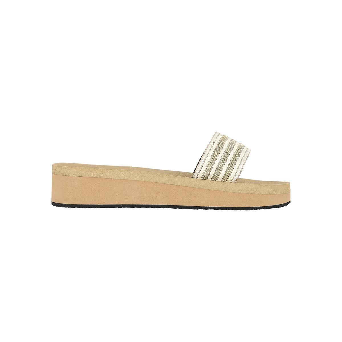 Buy Carlton London Beige Women Stripes Sliders Online