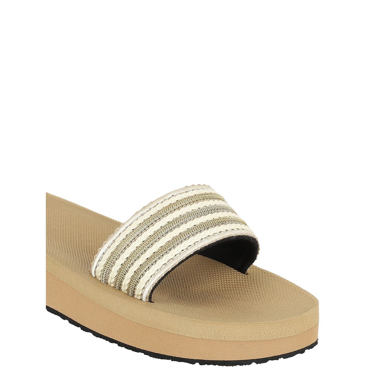 Buy Carlton London Beige Women Stripes Sliders Online