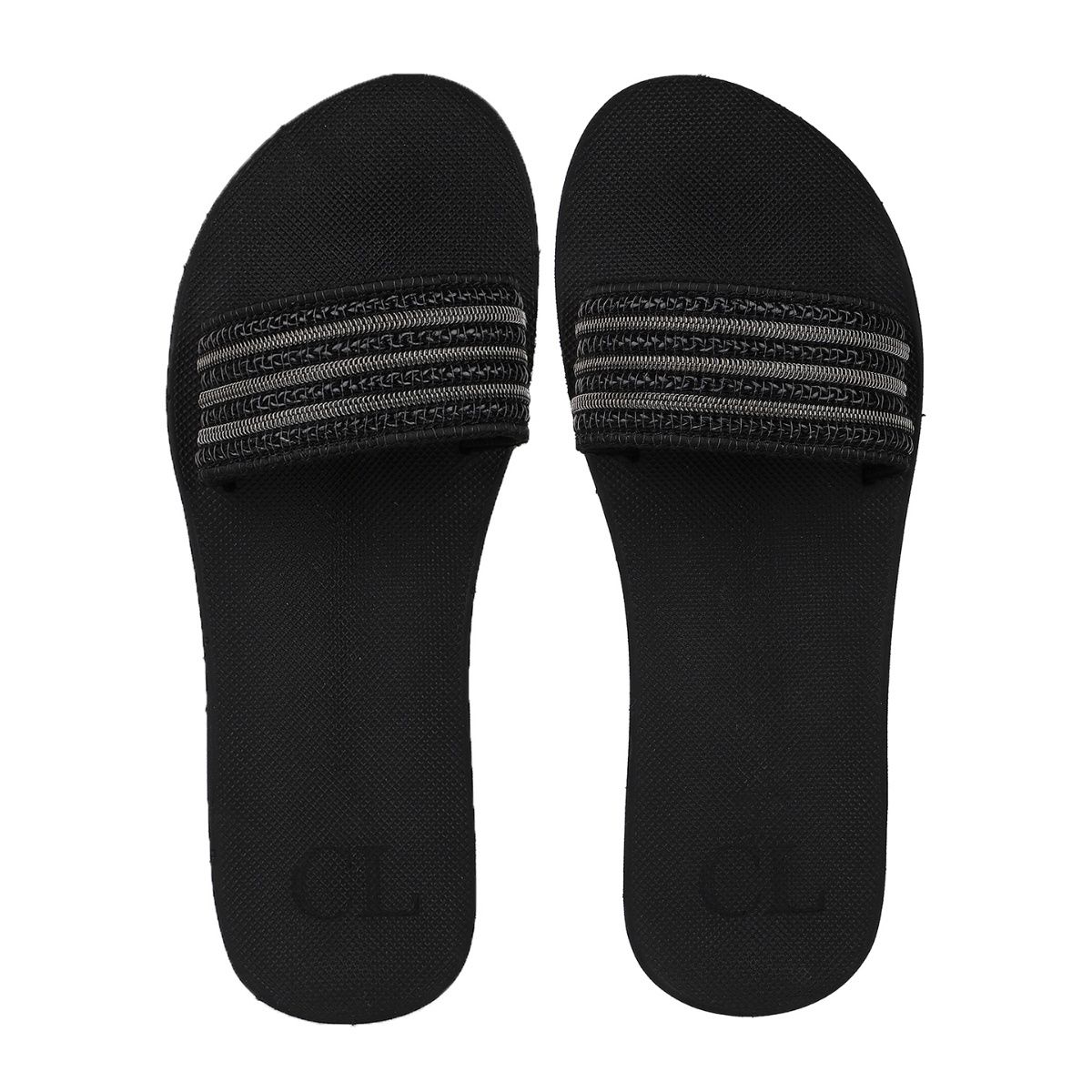 Buy Carlton London Black Women Stripes Sliders Online