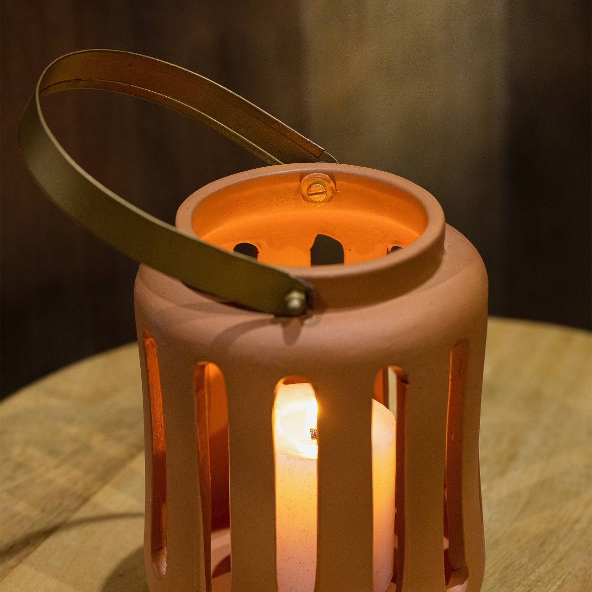 Buy Ellementry Lupa Terracotta Round Lantern with Metal Handle for Home ...