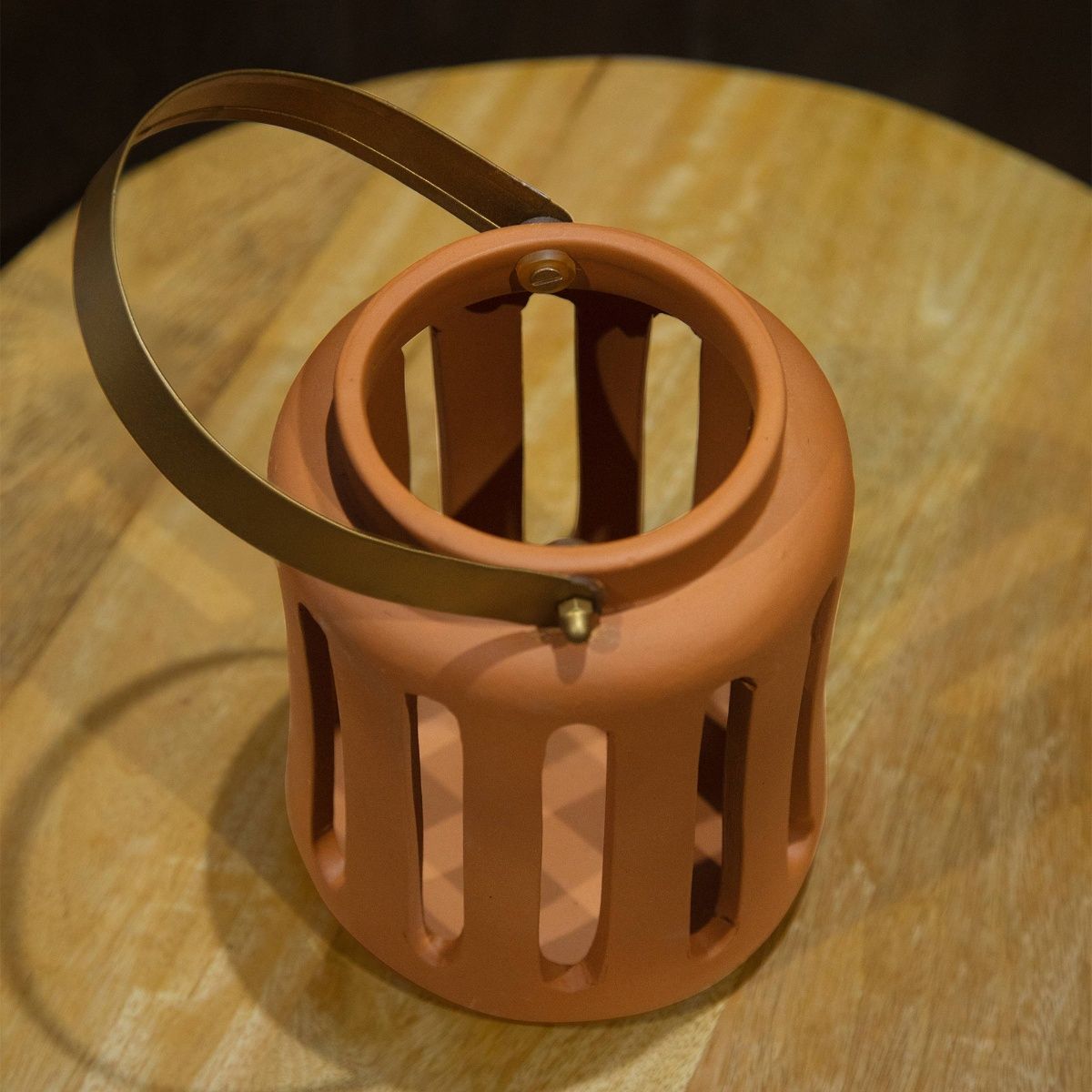 Buy Ellementry Lupa Terracotta Round Lantern with Metal Handle for Home ...
