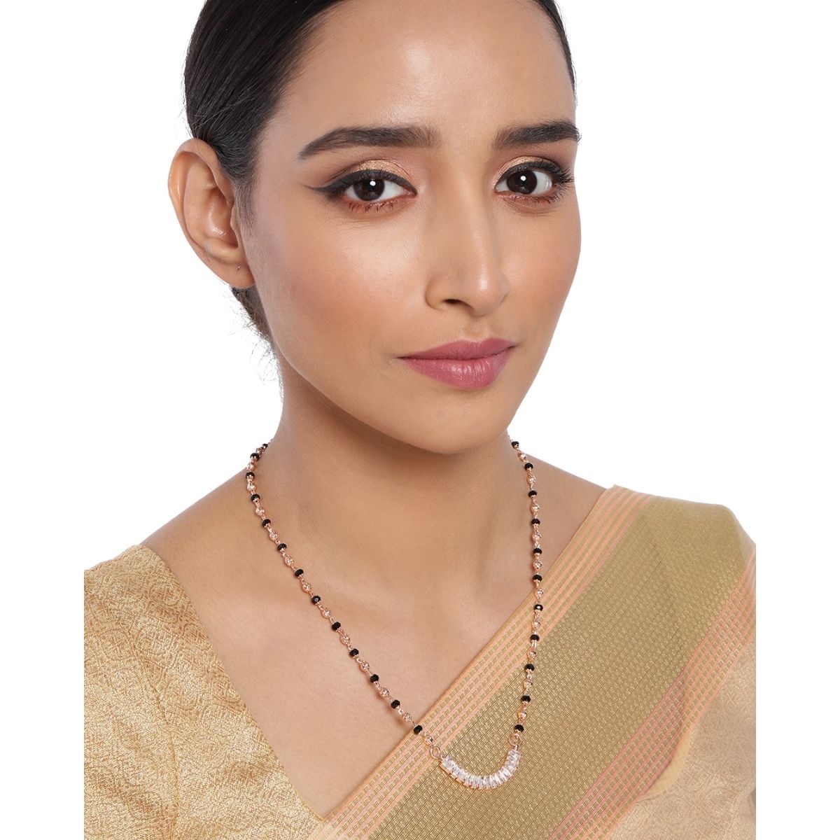 Accessher Rose Gold Mangalshutra Tanmaniya Necklace Pendant With Black ...