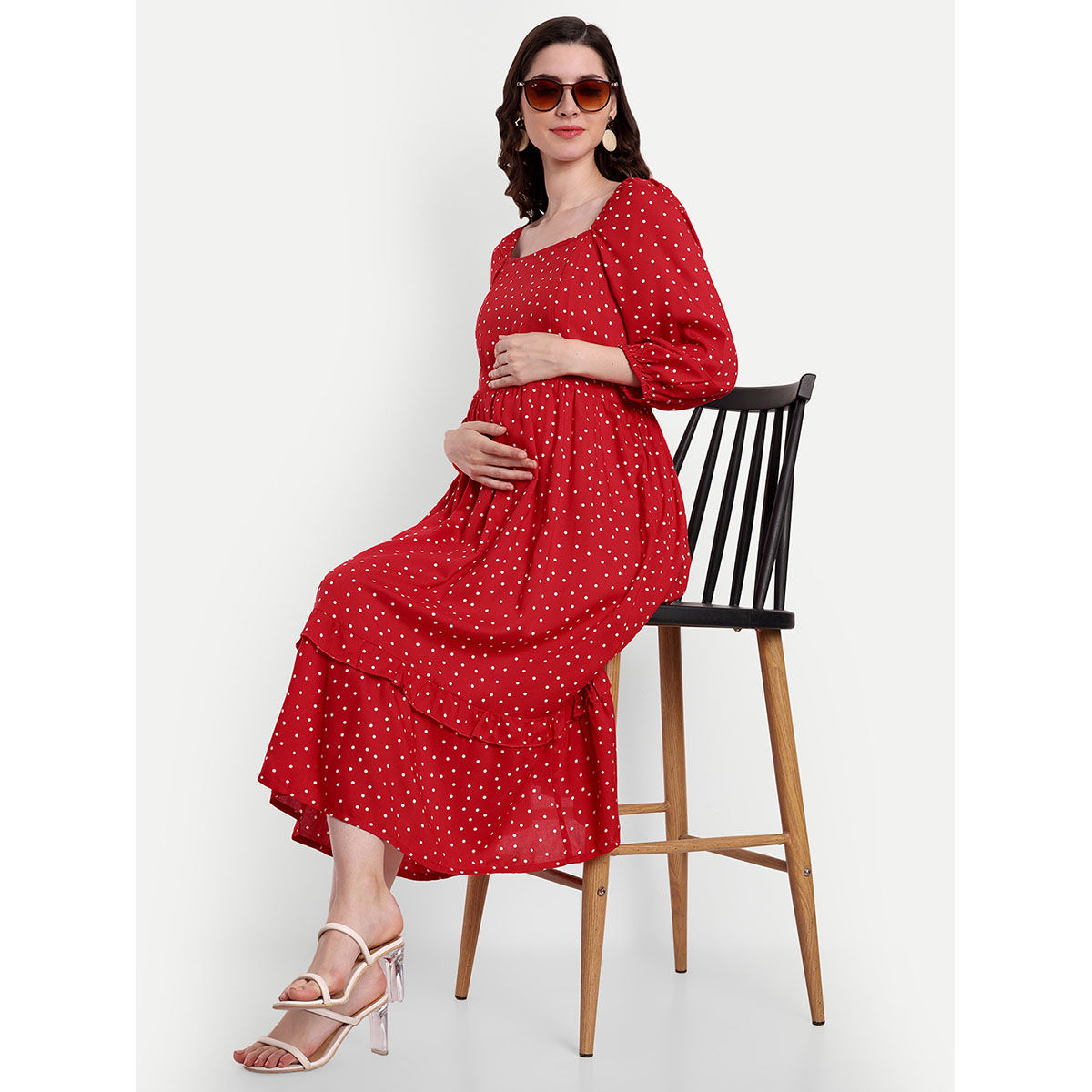 Buy Aaruvi Ruchi Verma Red Maternity Dress Online