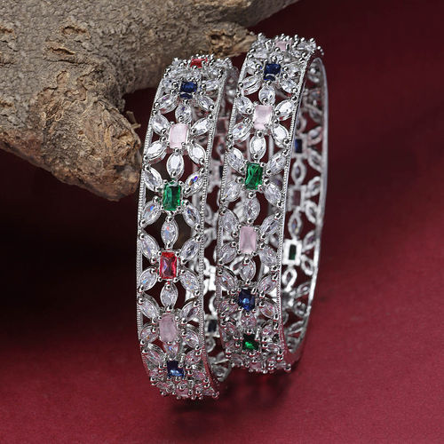 silver diamond studded bangles