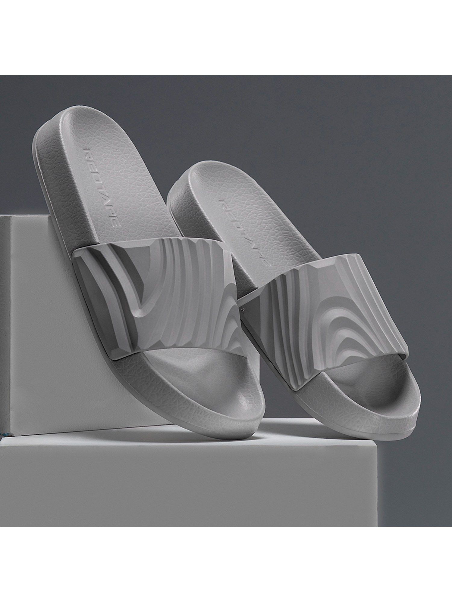 Buy Red Tape Men Textured Grey Sliders Online