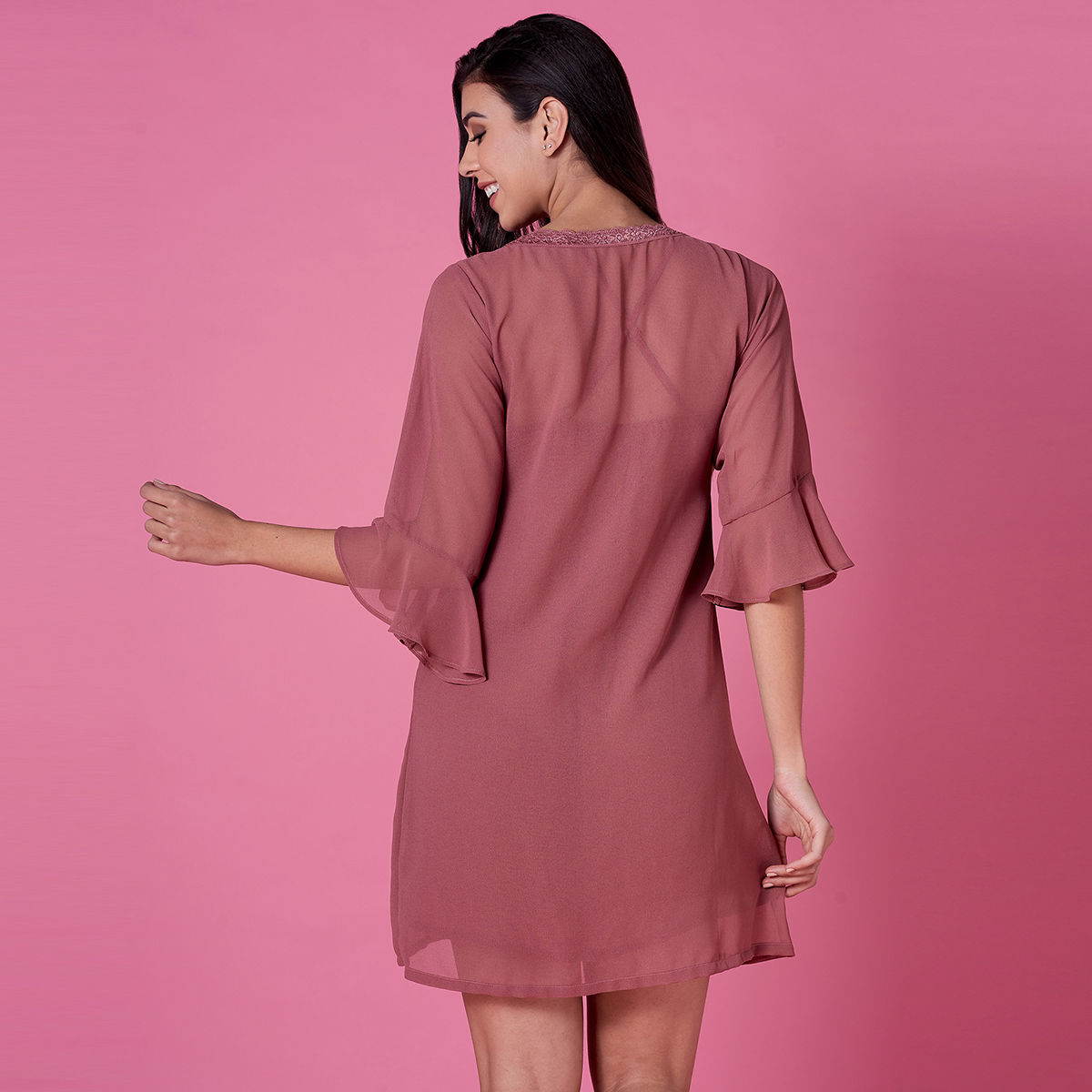 Clovia Chic Basic Robe in Brown - Lace & Georgette: Buy Clovia Chic ...