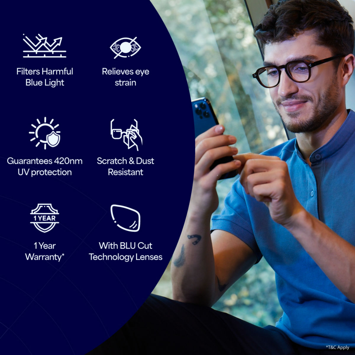 Buy Lenskart Blu Grey Round Small Blue Cut Anti-Glare Zero Power ...