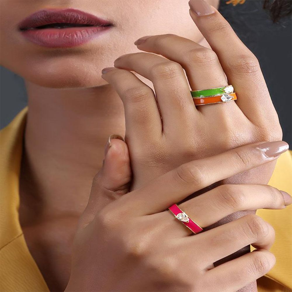 Buy Tipsyfly Brght Orange Enamel Ring Online