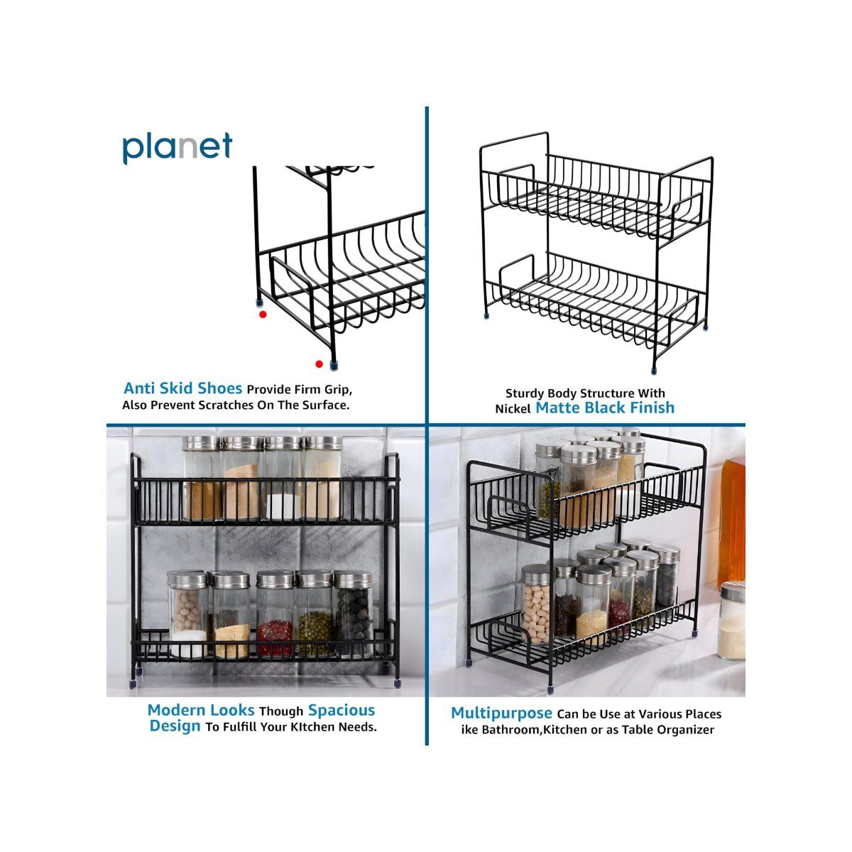 Buy Plantex Stainless Steel 2-Tier Kitchen Rack (Rich Black) Online