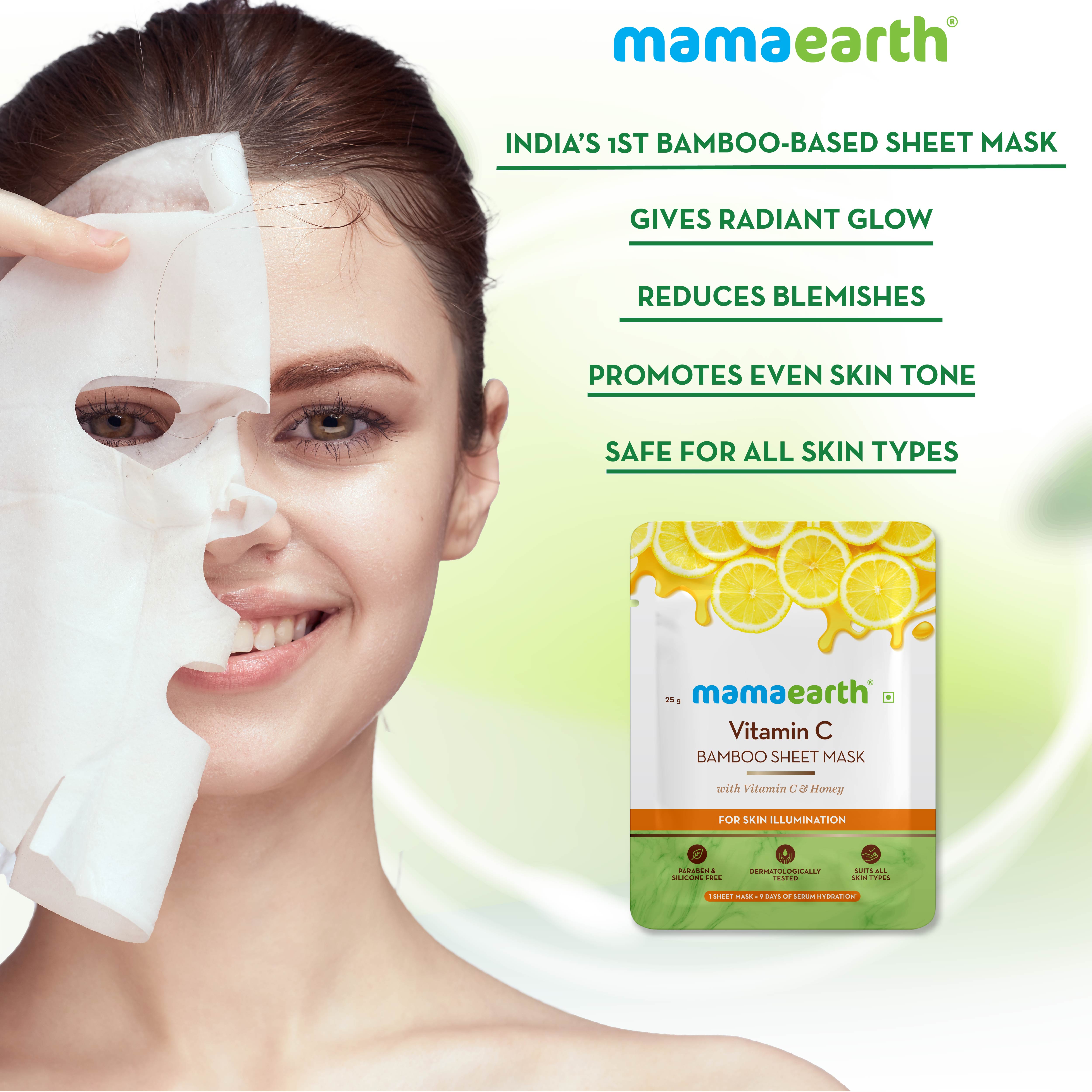 Mamaearth Vitamin C Bamboo Sheet Mask With Vitamin C Honey For Skin