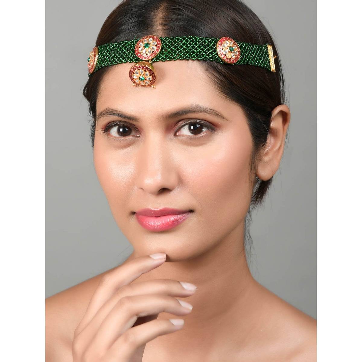 Silvermerc Designs Ethnic Indian Green Headband Kundan Mathapatti Hair ...