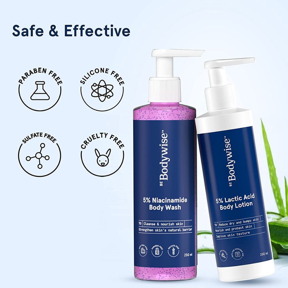 Be Bodywise 5% Niacinamide Body Wash + 5% Lactic Acid Body Lotion For ...