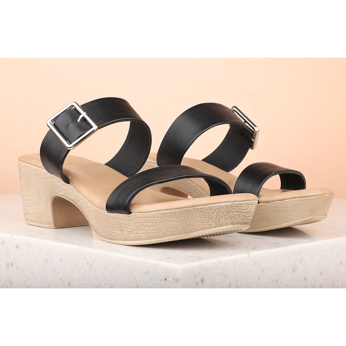 Buy Inc.5 Solid Black Block Sandals Online