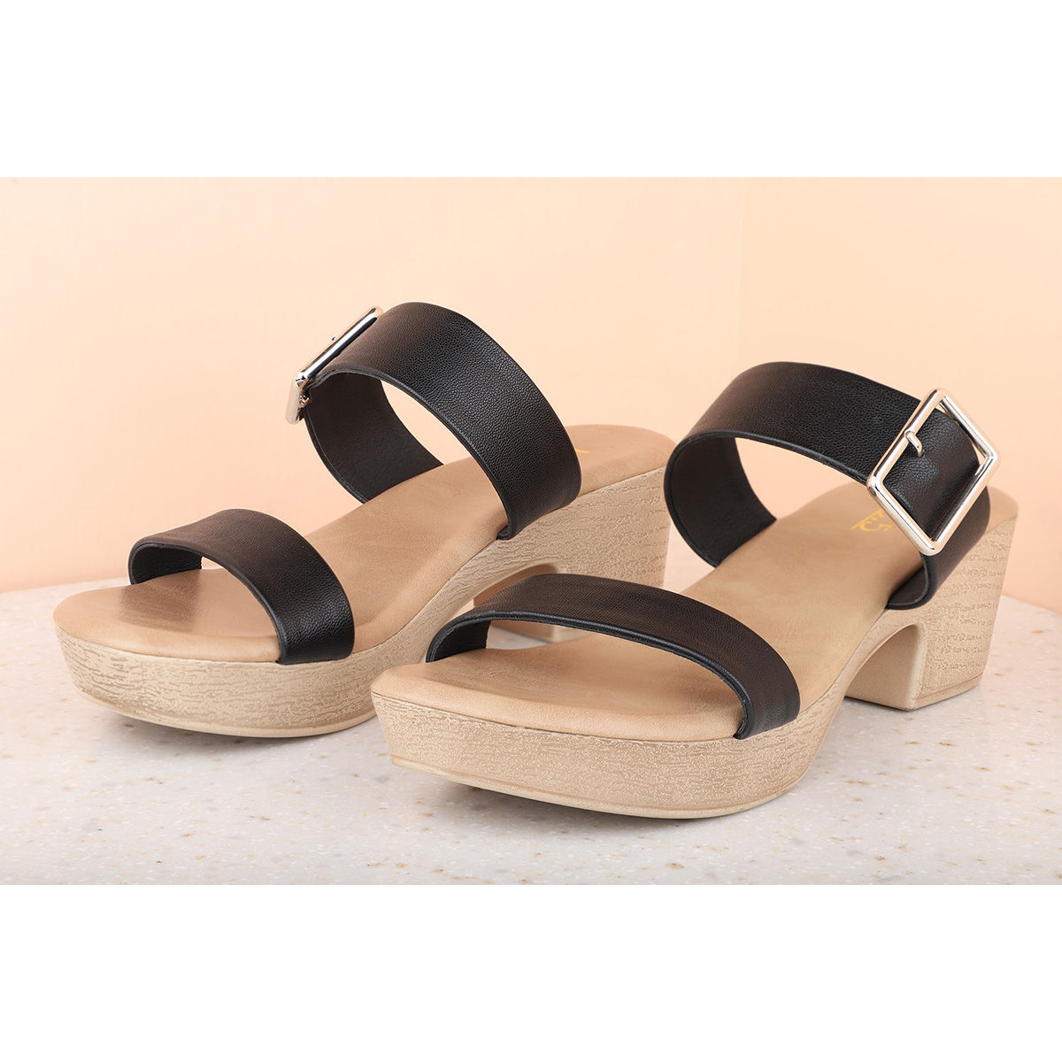 Buy Inc.5 Solid Black Block Sandals Online