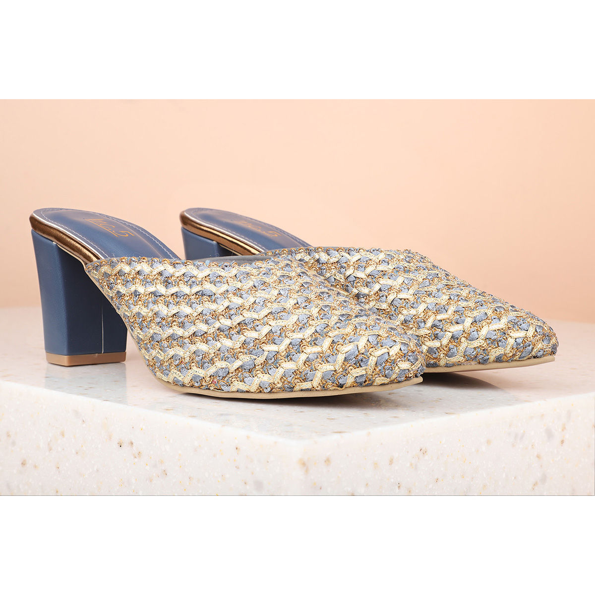 Buy Inc.5 Woven Blue Block Mules Online