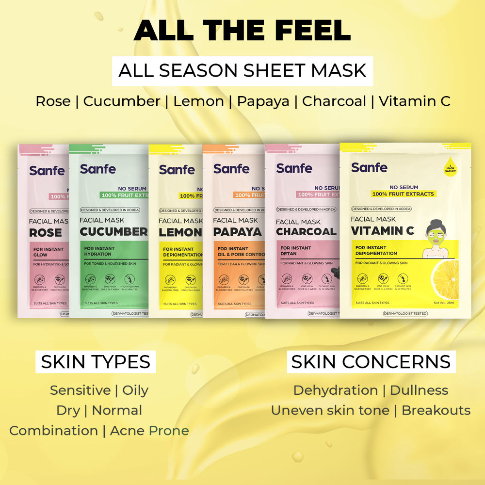 Buy Sanfe Instant Depigmentation Vitamin C Facial Mask With 100% Fruit ...